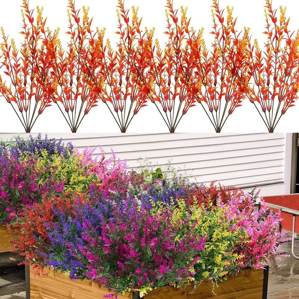 yaaqii 12 Bundles Artificial Flowers Outdoor Fake Shrubs Plants for ...
