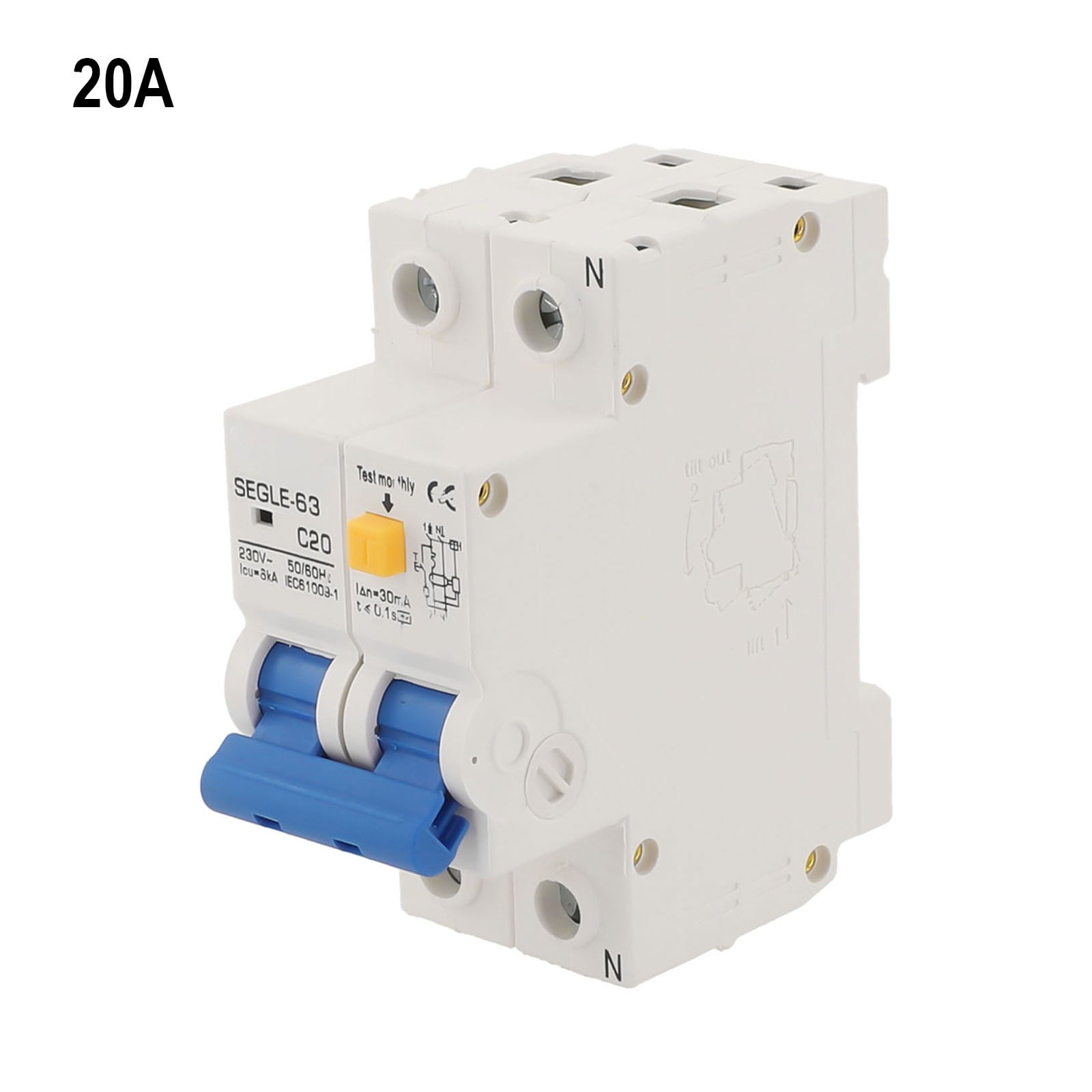 yaaqii 1P+N RCBO leakage circuit breaker with overload leakage ...