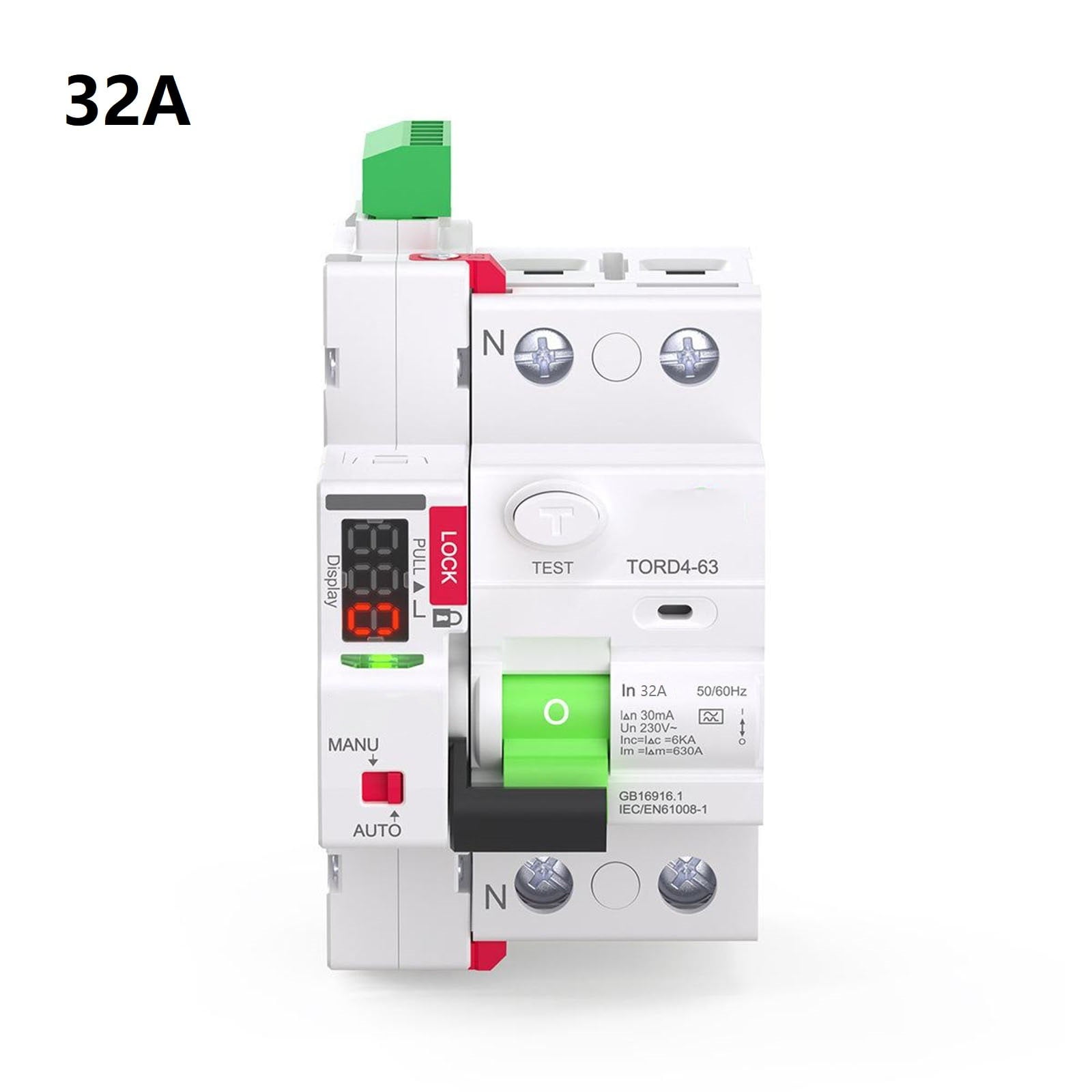 yaaqii 2P Type-A RCD RCCB LED Auto Recloser Modular 30mA AC230V Leakage ...