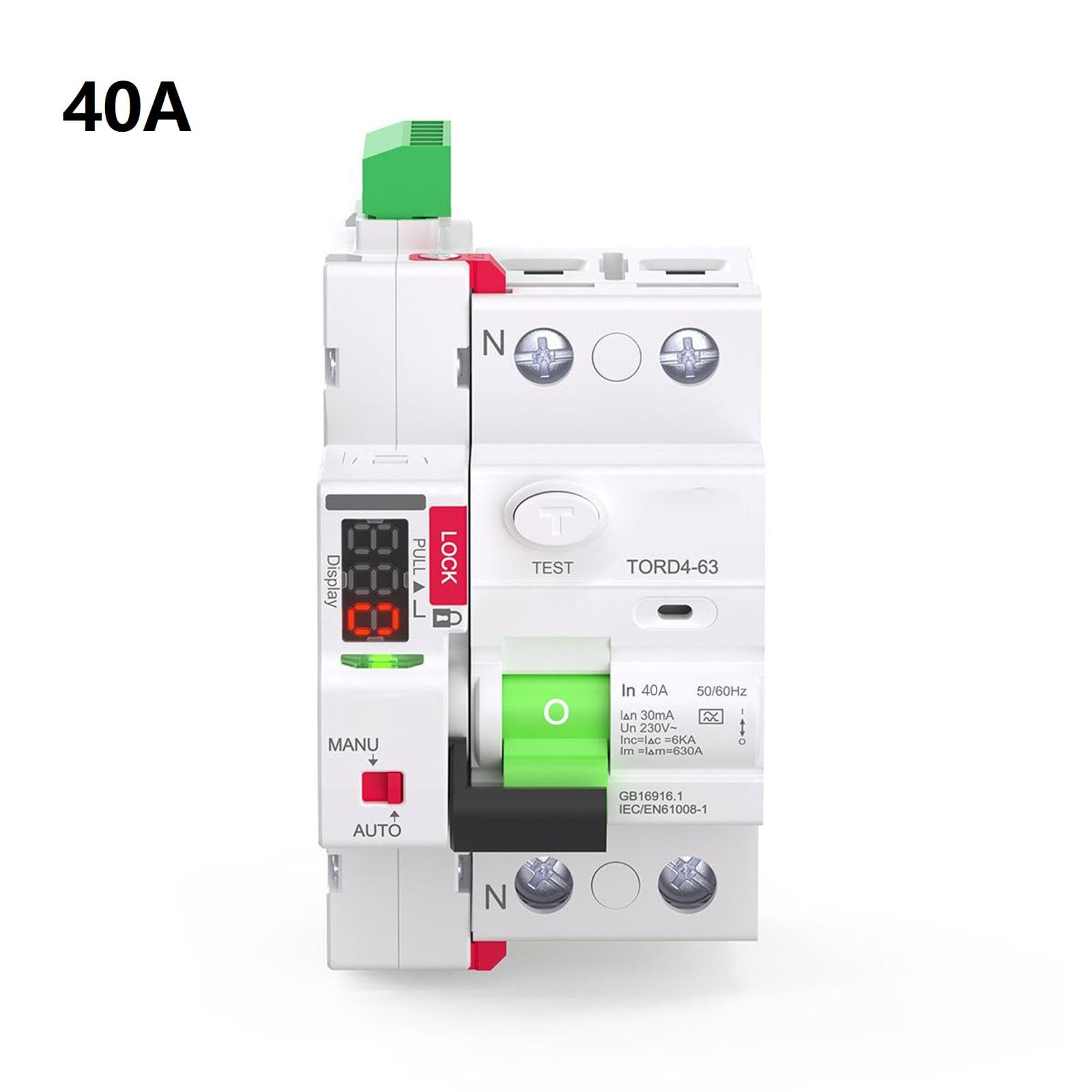 yaaqii 2P Type-A RCD RCCB LED Auto Recloser Modular 30mA AC230V Leakage ...