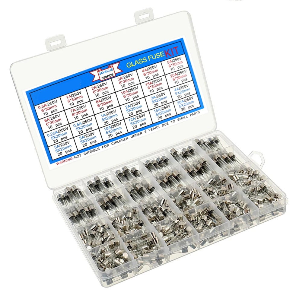 yaaqii 360pcs Fast Blow Glass Fuse Assortment Kit 24 Values Fuses Kit ...