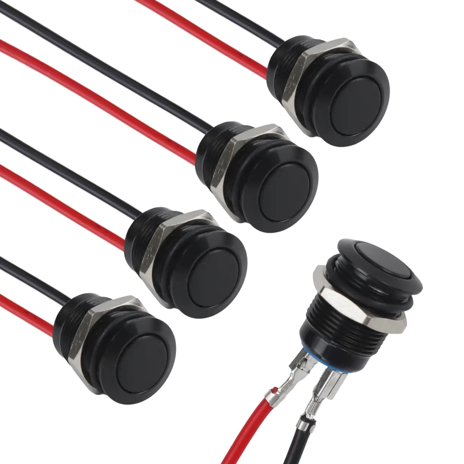 yaaqii 5Pcs 12mm Momentary Metal Push Button Switch Black 1NO with Pre ...