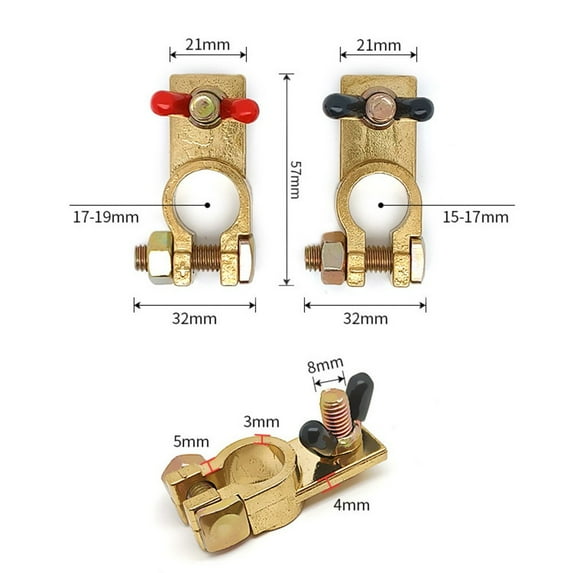 yaaqii Battery Terminals 12V Solid Brass Battery Terminal Connectors ...