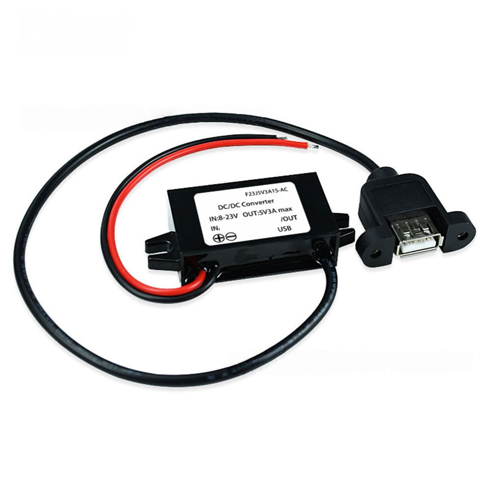 yaaqii DC 12V to 5V 3A Step-Down USB Female Converter Regulator Adapter ...