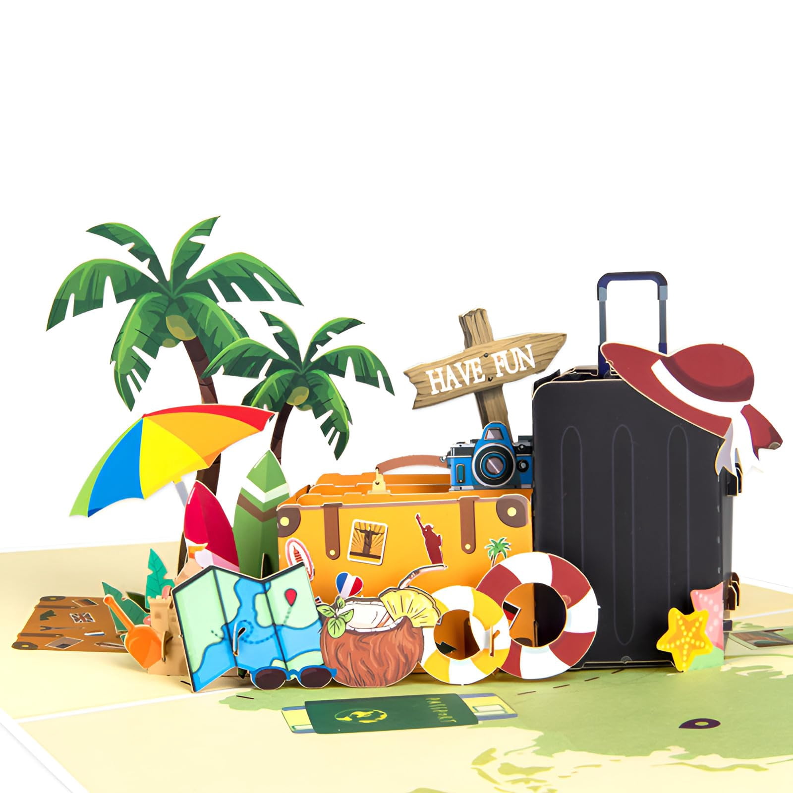 yaartz Pop-Up Vacation Card with Envelope and Tag, 3D Travel Reminder ...
