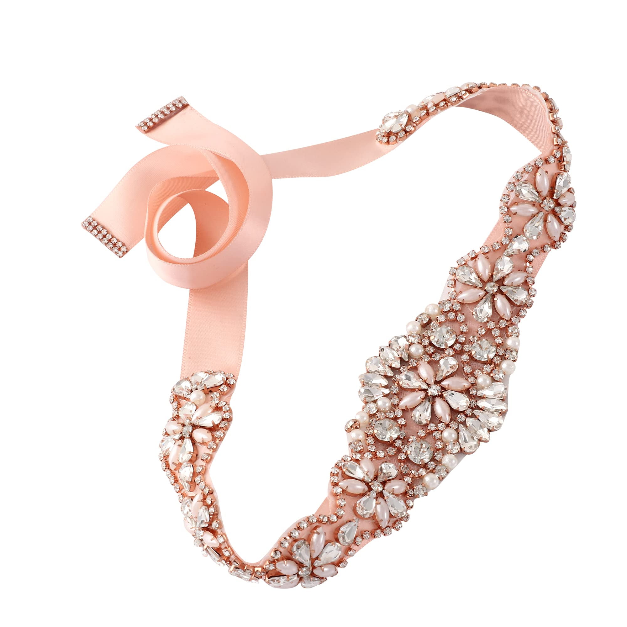yanstar Handmade Rose Gold Crystal Bridal Belts Blush Sashes Wedding ...