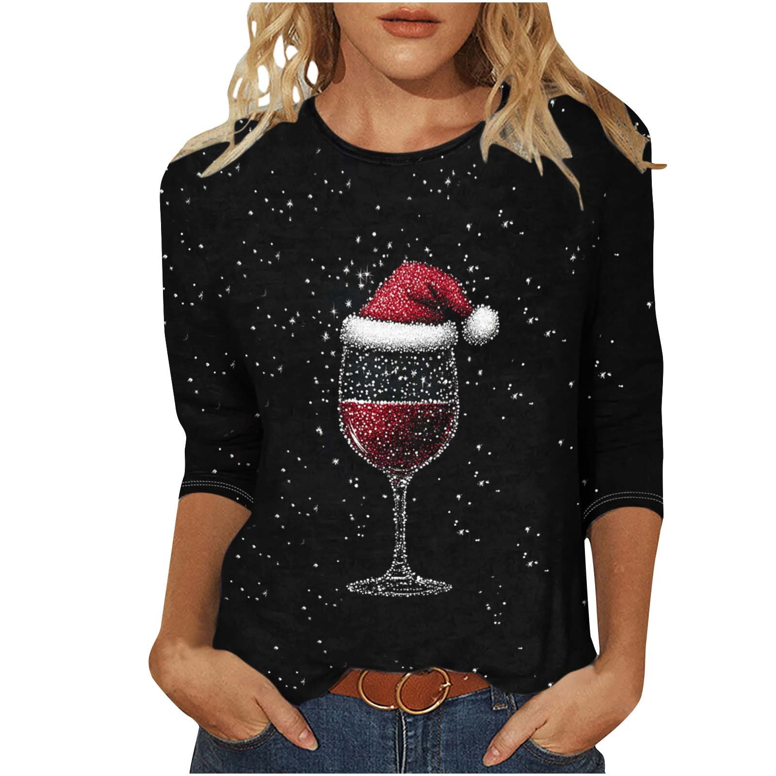 yardsong Christmas Shirts for Women 2025 Fashion 3/4 Sleeve Plus Size ...