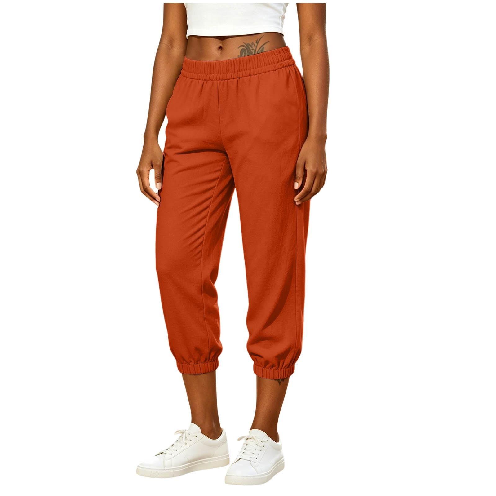 yardsong Cropped Linen Jogger Pants Women Elastic Drawstring Waist ...