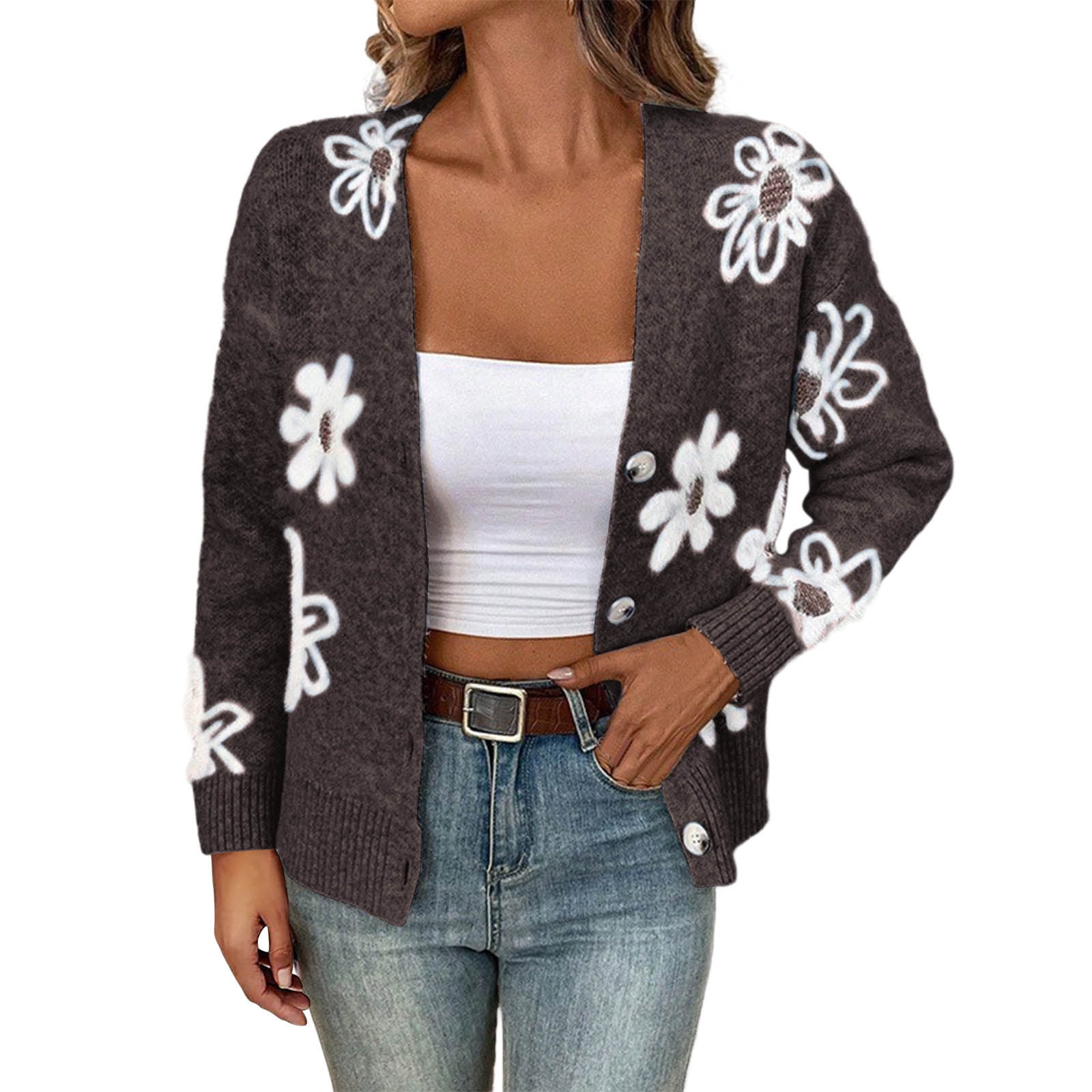 yardsong Daisy Flower Cardigan Sweater for Women Aesthetic 90s Button ...