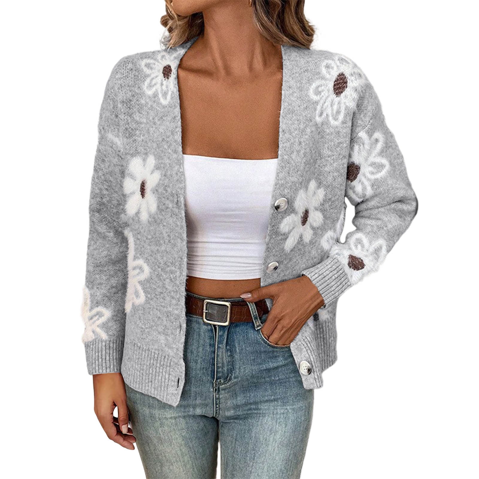 yardsong Daisy Flower Cardigan Sweater for Women Aesthetic 90s Button ...