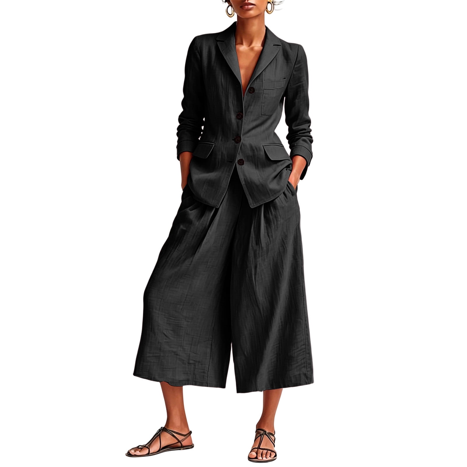 yardsong Linen Blazer and Pants Matching Set for Women Dressy Casual ...