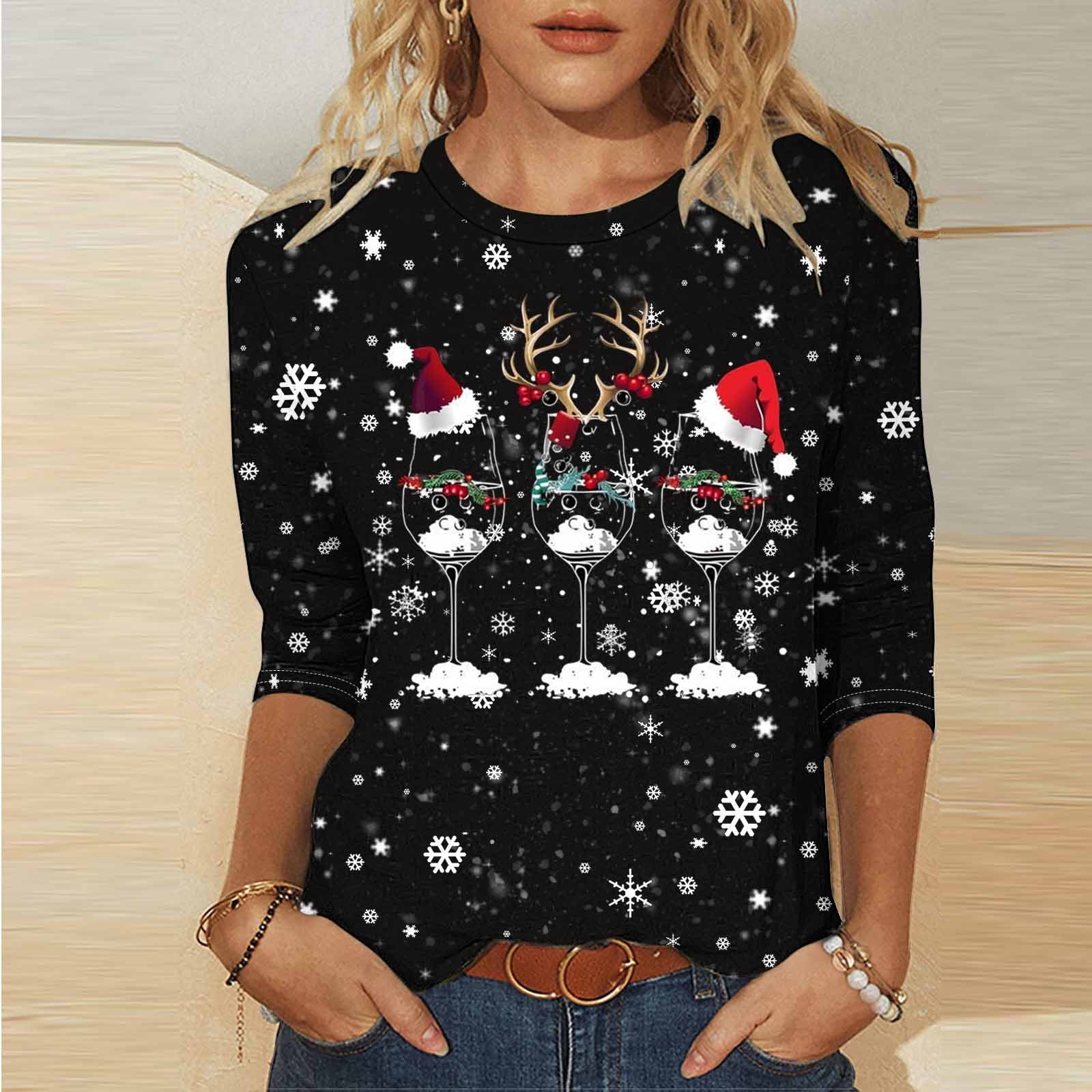 yardsong Women Christmas Tops 3/4 Sleeve Christmas Shirts Plus Size ...