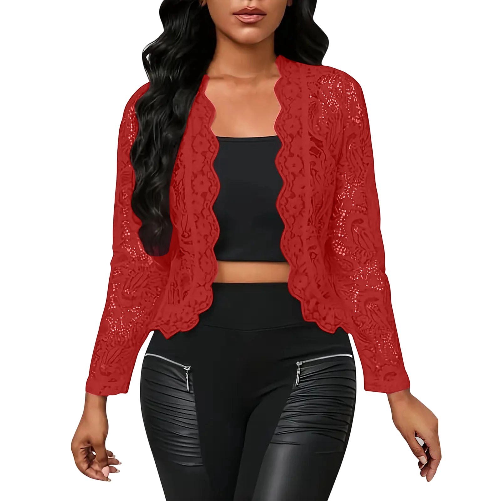 yardsong Women's Elegant Long Sleeve Floral Lace Sheer Bolero Shrug ...