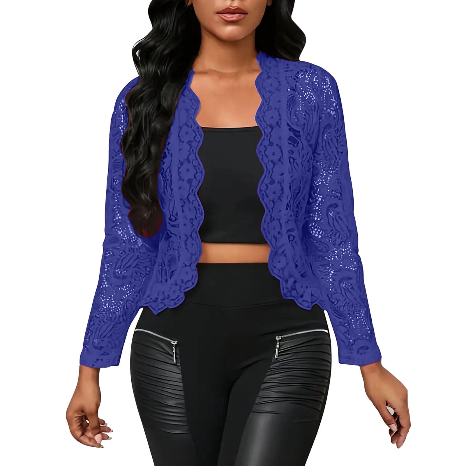 yardsong Women's Lace Sheer Open Front Cardigans Summer Scalloped Trim ...