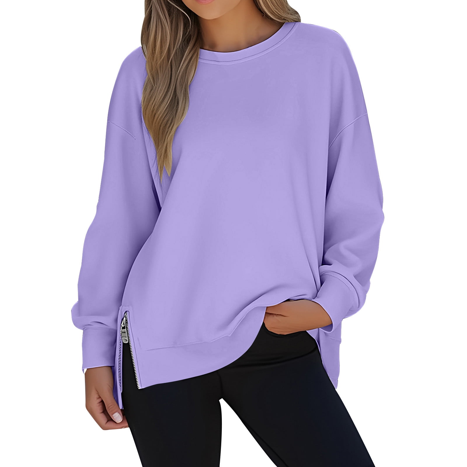 yardsong Women's Oversized Sweatshirts Side Zip Split Fleece Pullover ...