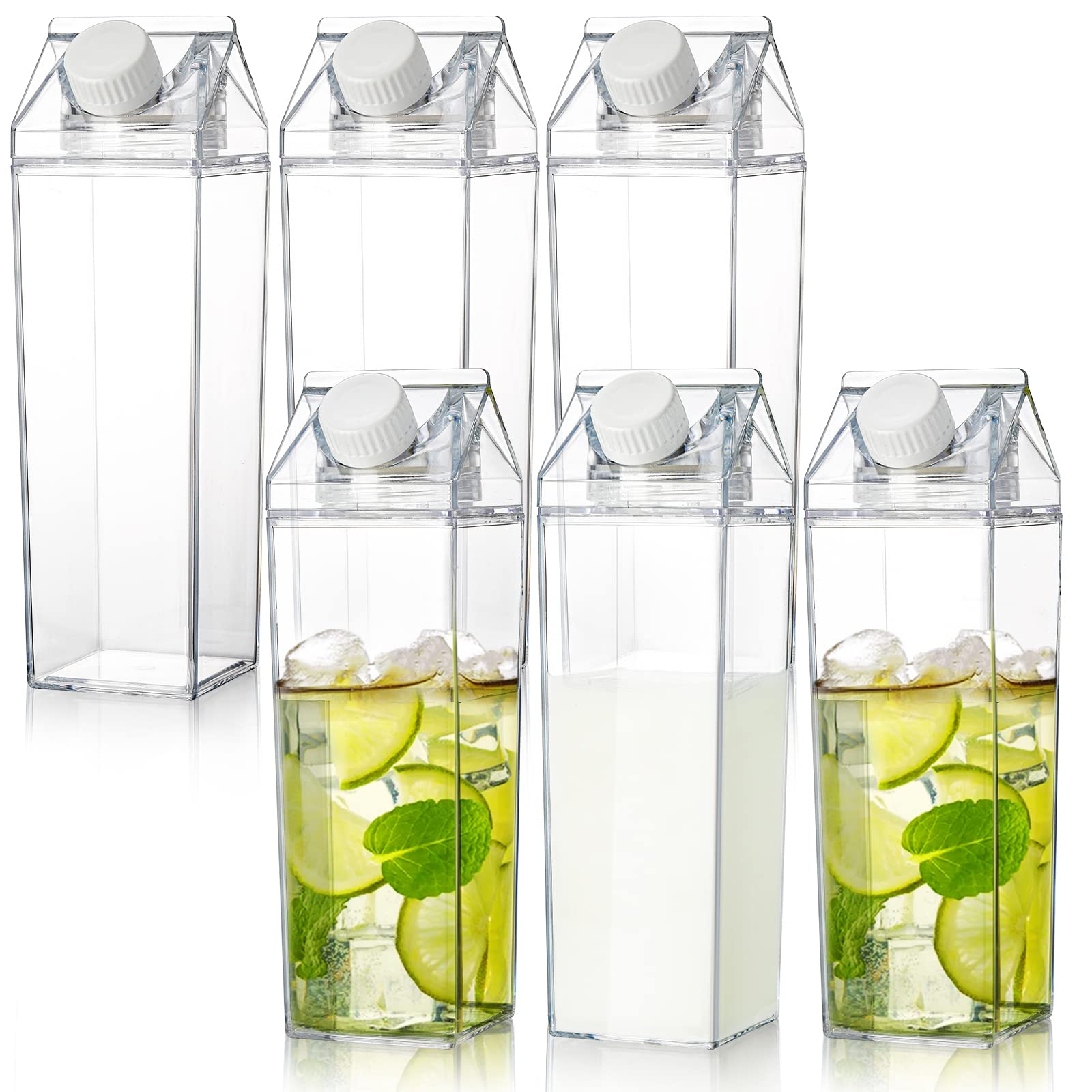 yarlung 6 Pack Milk Carton Water Bottle, 17 Oz Clear Plastic Milk Box ...