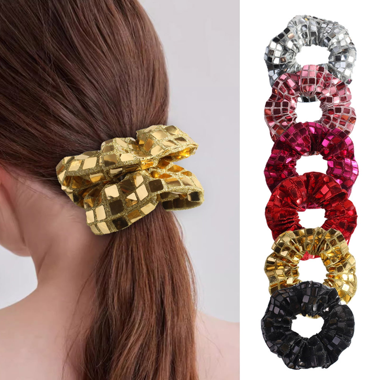 yatuiex Square‑Sequin Elastic Fabric Hair Tie, Gentle Damage‑Free ...