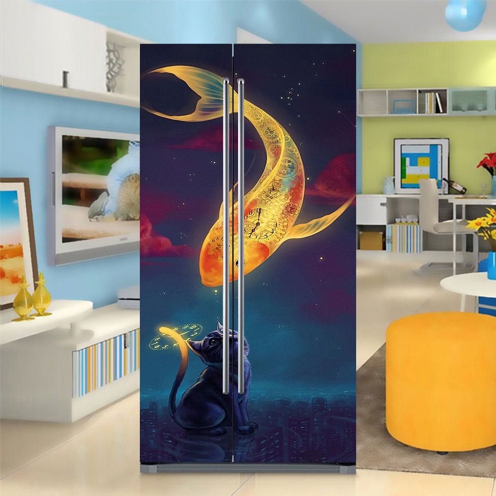 yazi Self-adhesive Vinyl Double Door Fridge Wallpaper Mural Vintage ...