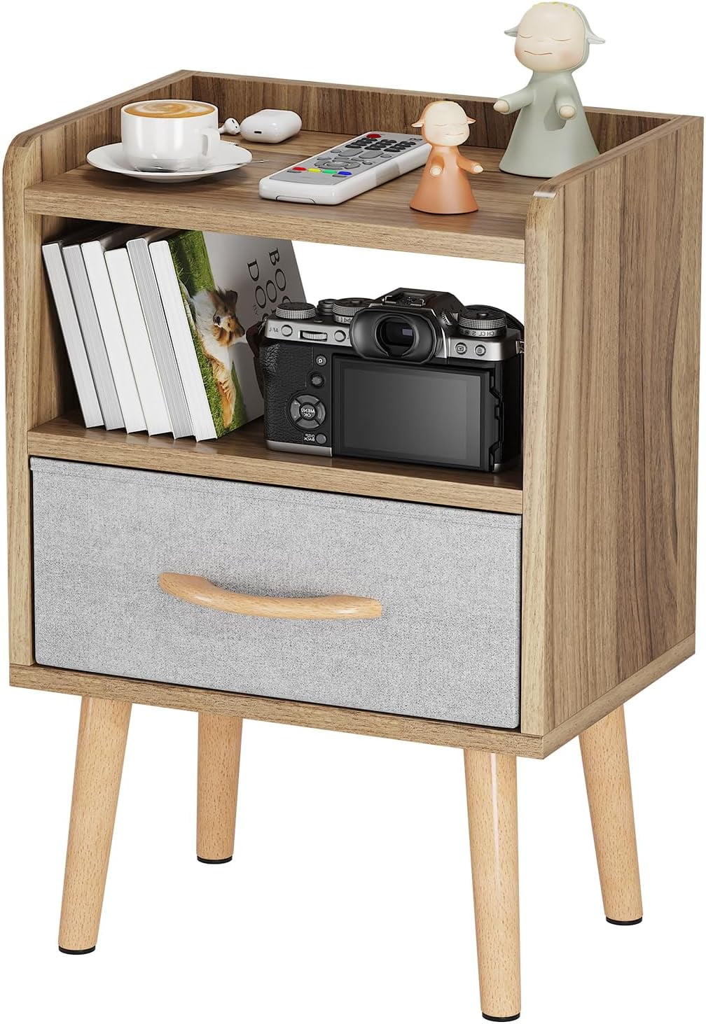 ybtchyw Night Stand with Drawer Mid Century Bedside Sturdy Wood ...