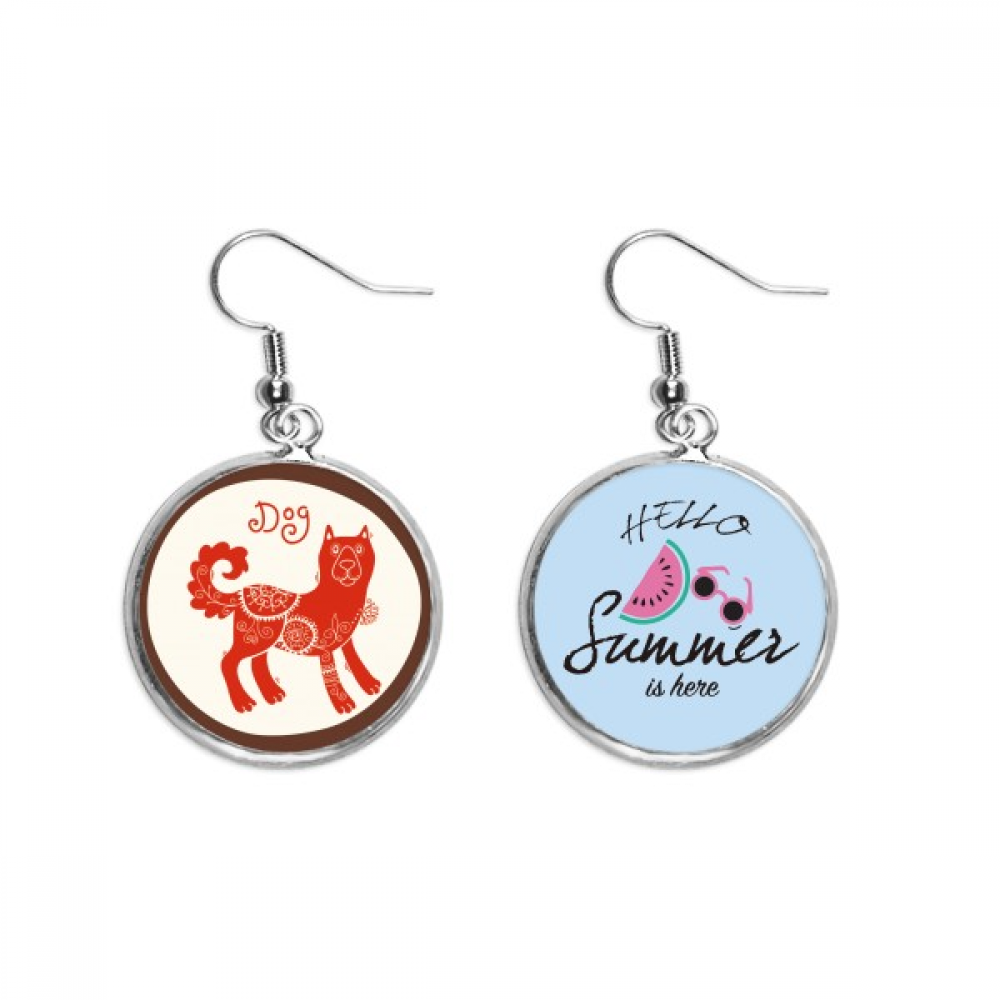 year of dog animal china zodiac red earring drop summer watermelon ...