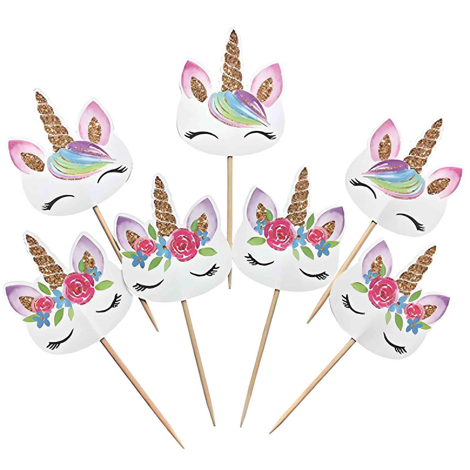 yeencheer 48pcs Rainbow FEV6 Unicorn Cupcake Toppers Picks Double-Sided ...