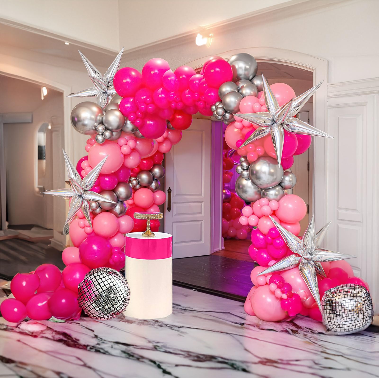yeewaka Hot pink and DHF10 silver disco balloon arch 150pcs with disco ...