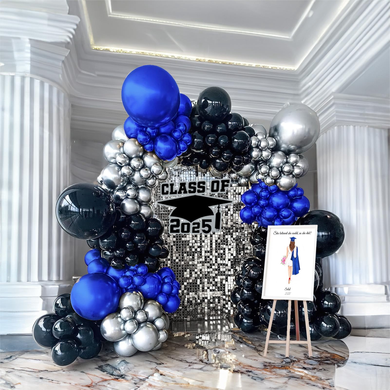 yeewaka royal blue and black silver KKS1 balloon garland arch kit 160 ...