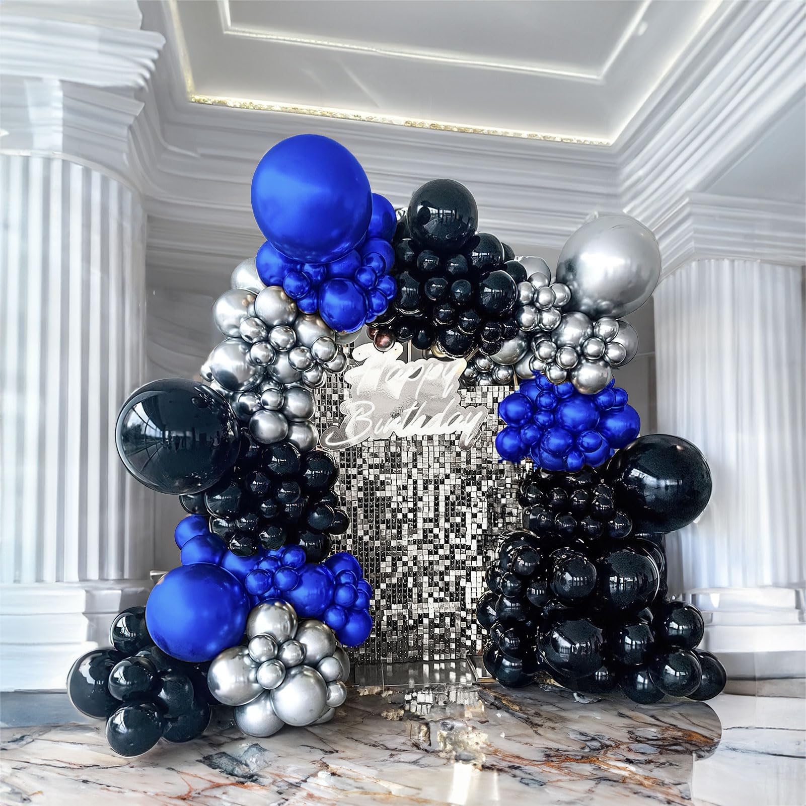 yeewaka royal blue and black silver balloon garland arch kit 160+pcs ...