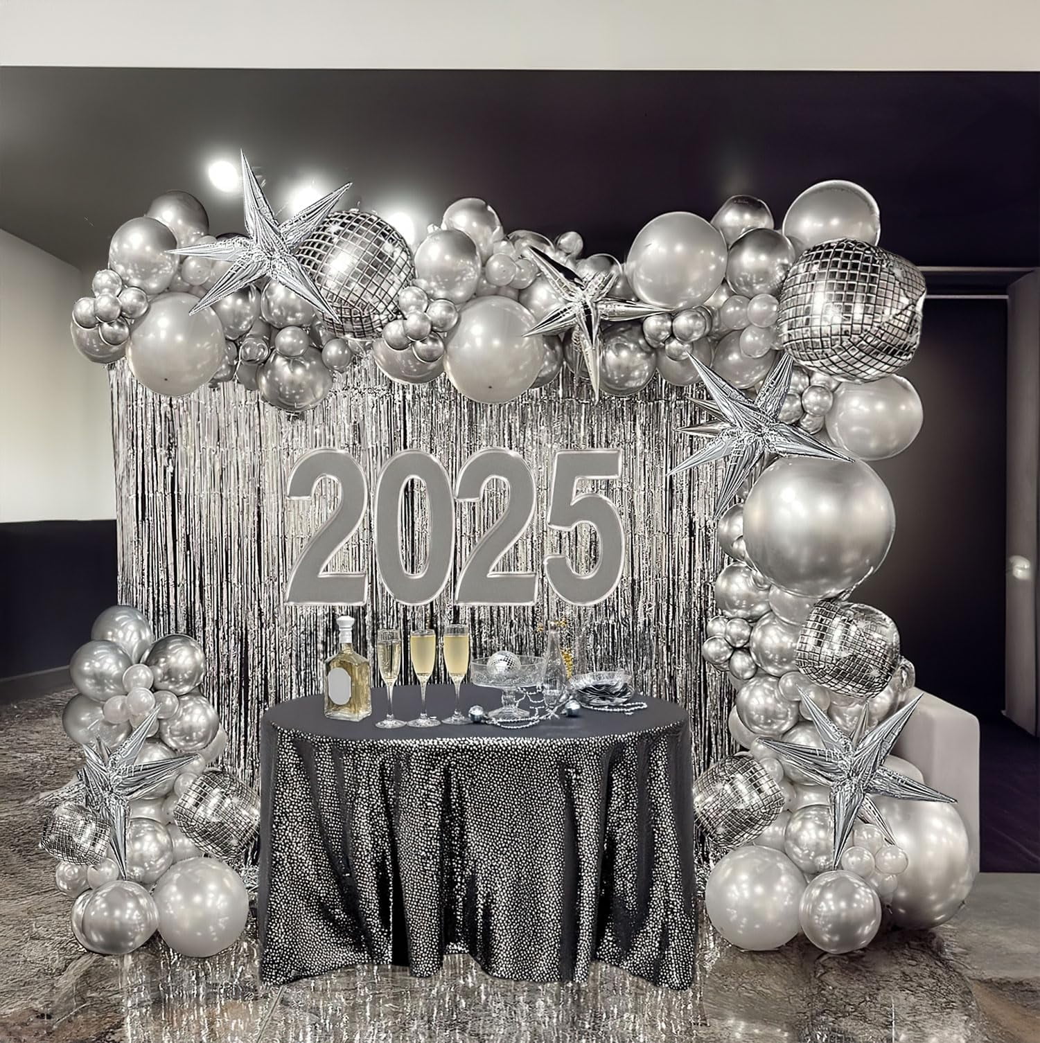 yeewaka silver disco party balloon garland arch kit 140cs with disco ...