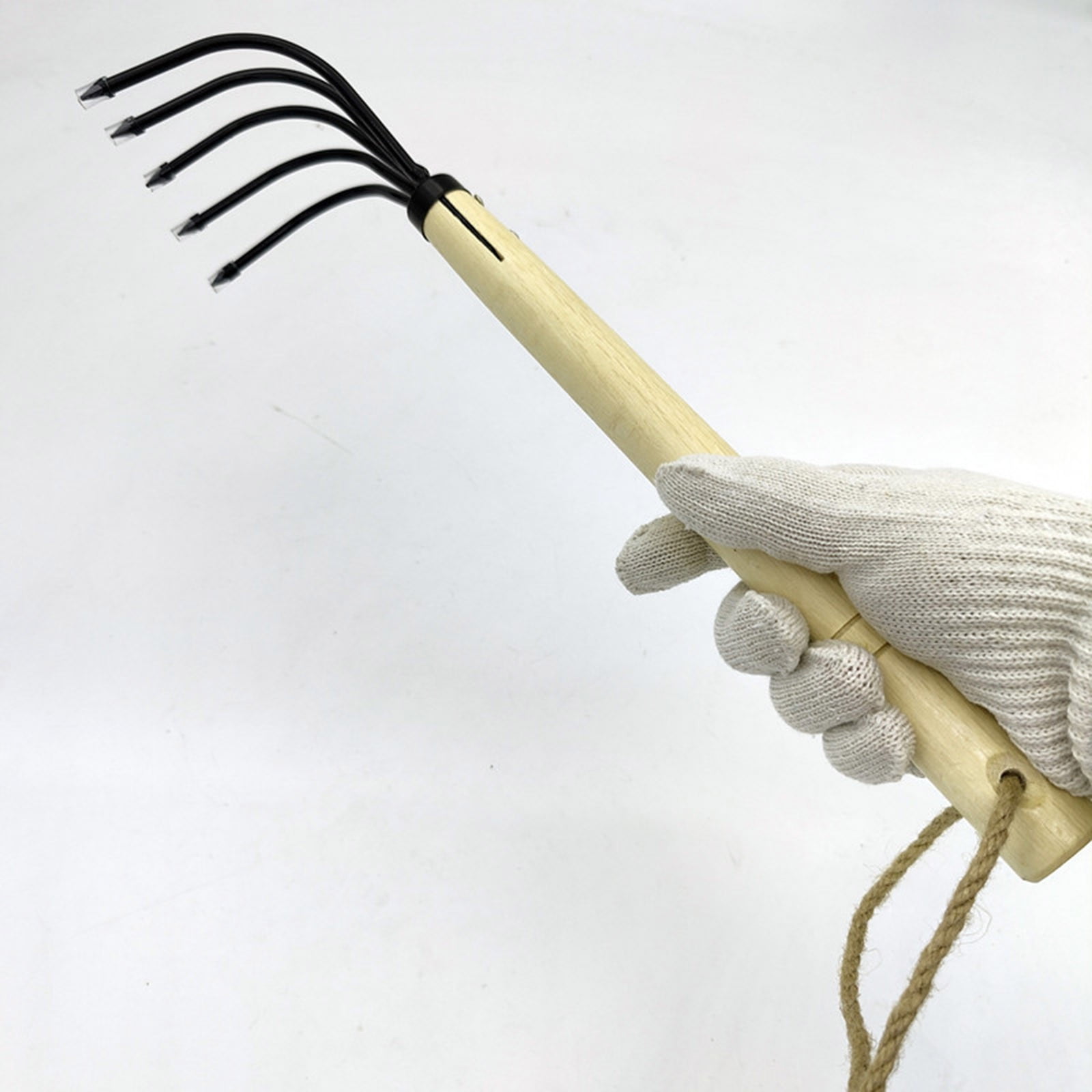 yegeUY Wooden Handle Garden Soil Loosening Five Five Tooth Rake Drive ...