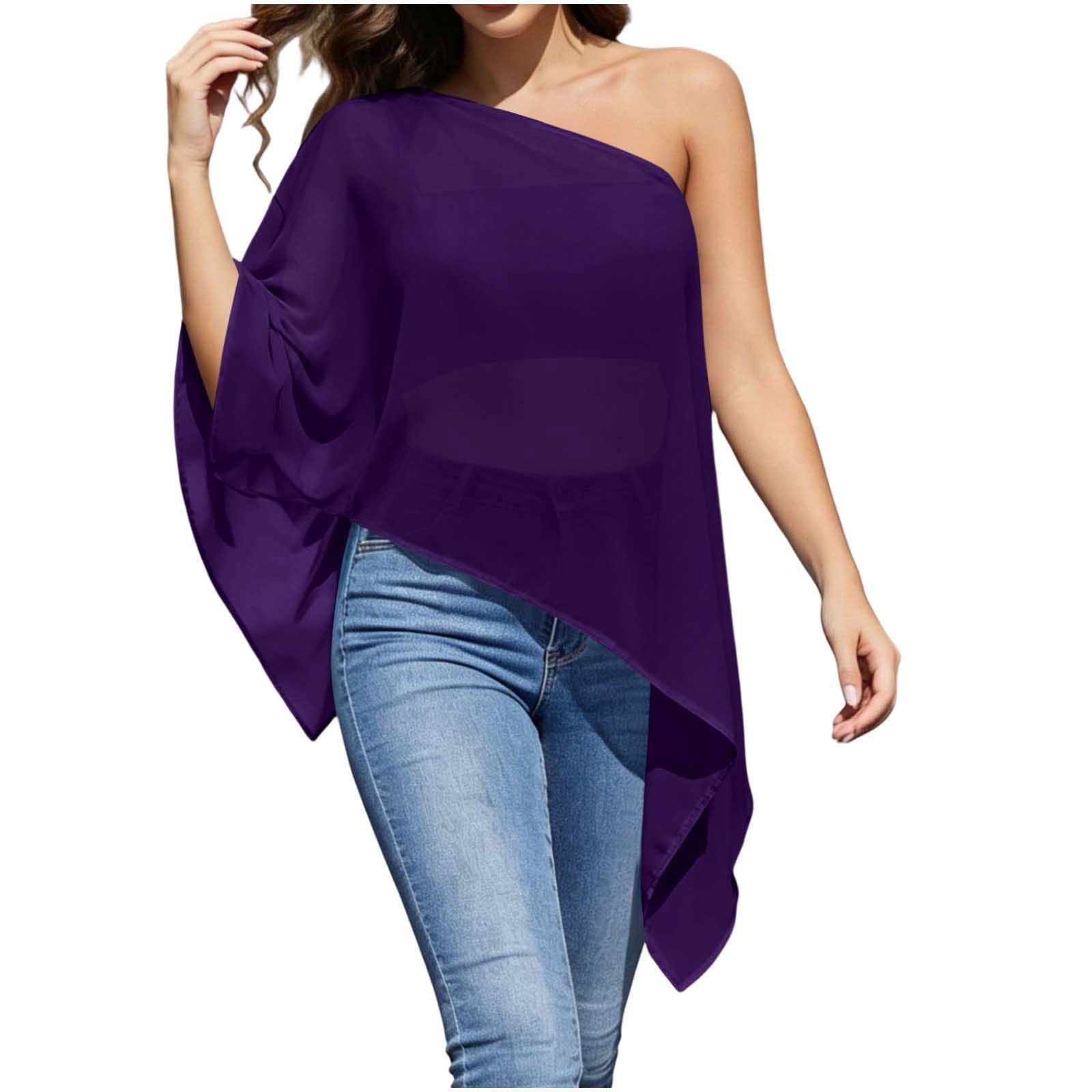 yeiolnoer Womens Summer Tops Chiffon One Shoulder Cover ups Asymmetric ...
