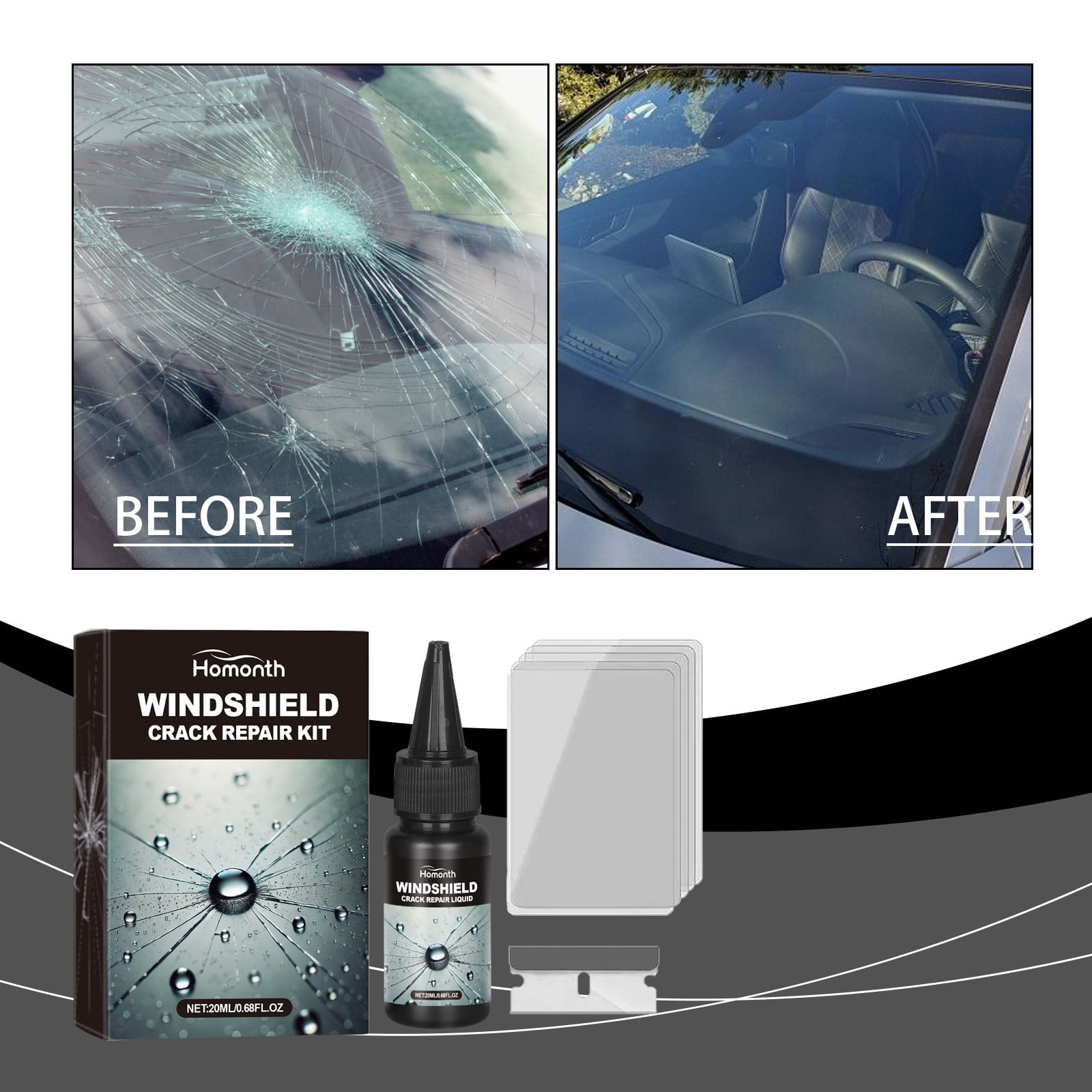 yelldesk Cracks Gone Glass Repair Kit, Car Windshield Crack Repair ...