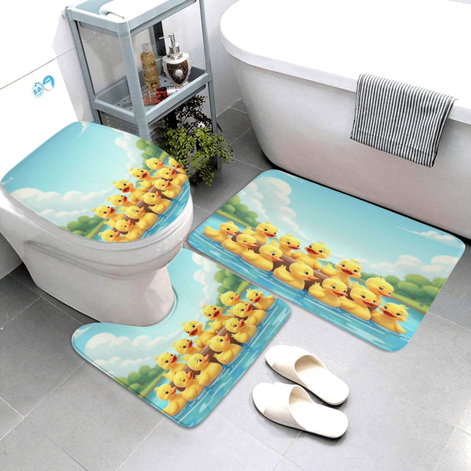 yellow duck Bath Mat Set 3 Piece Non Slip Rug Toilet Lid Cover Bathroom ...