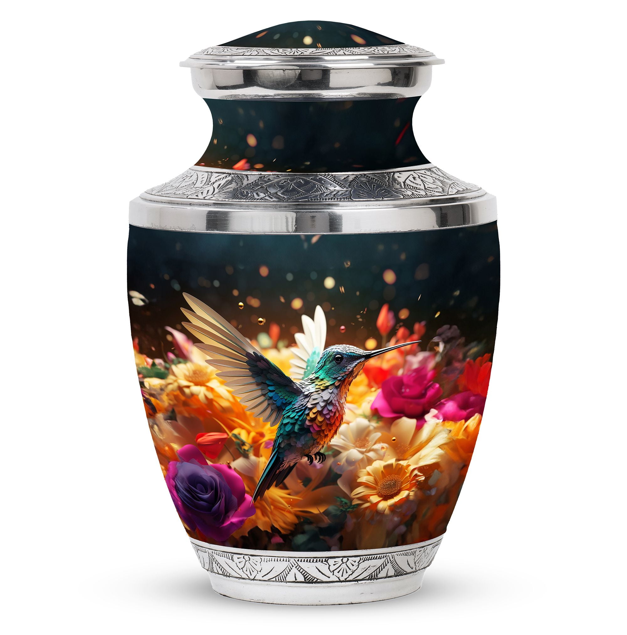 yellow humming bird flying Large Urn for Human Ashes - Bright ...