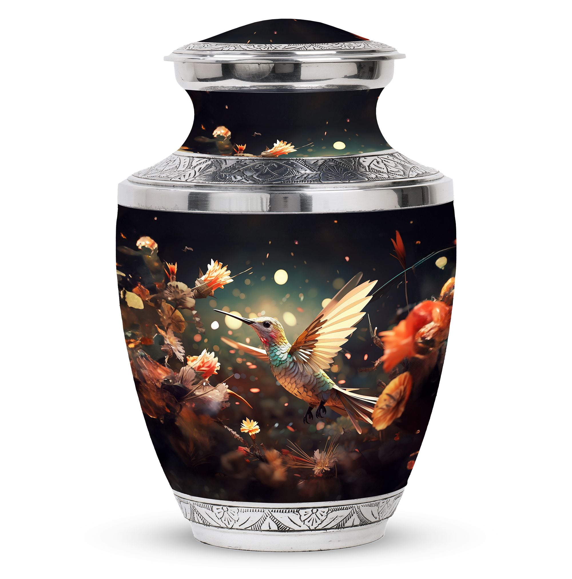 yellow humming bird flying Large Urn for Ashes - Foggy Peaks for Women ...