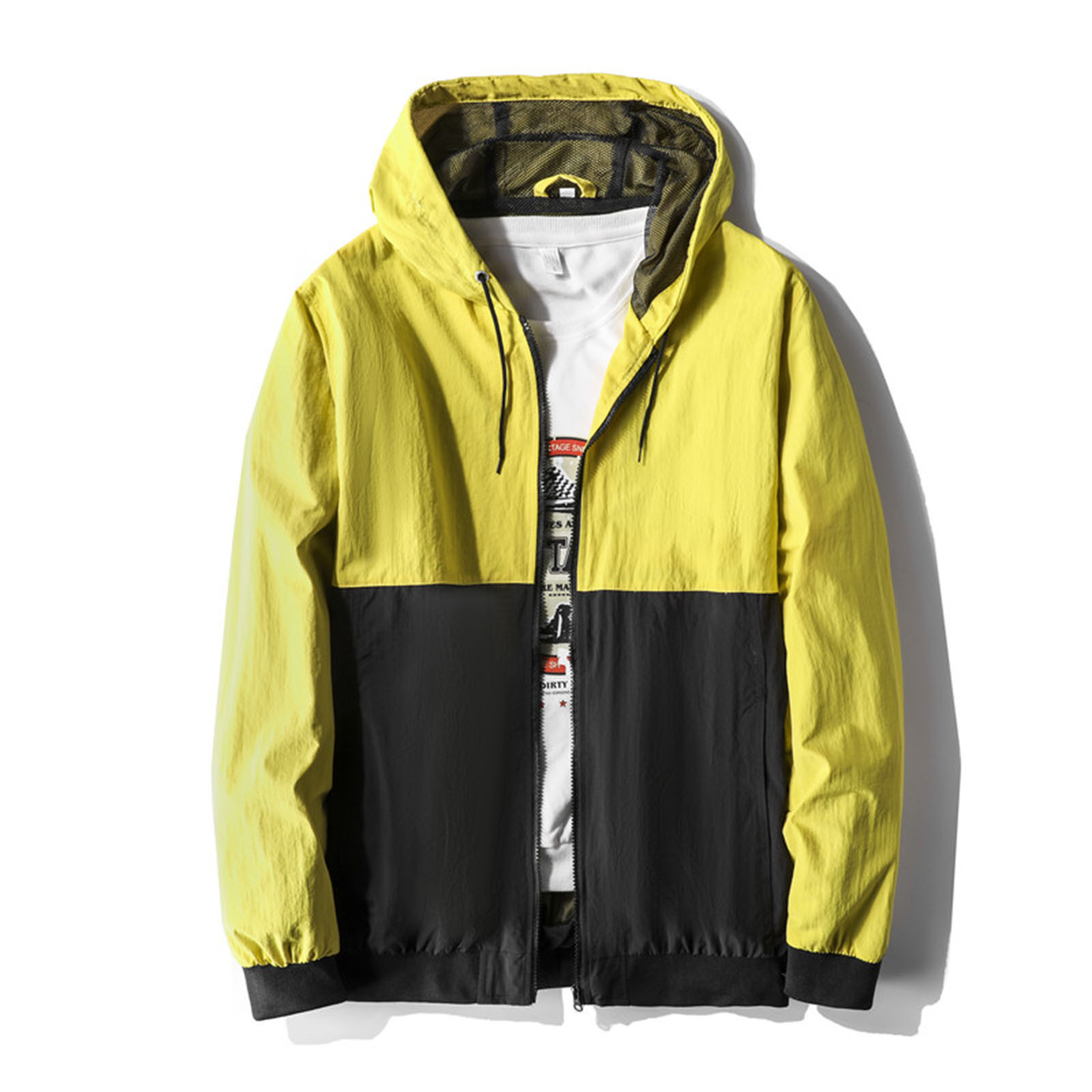 yellow jackets for men mens autumn loose stitching hooded waterproof ...