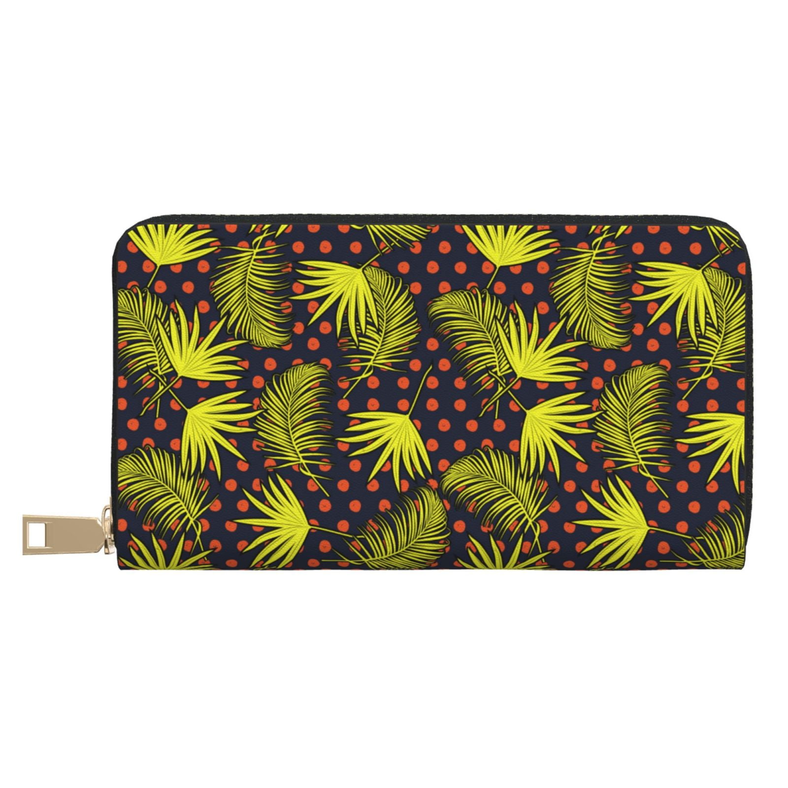 yellow tropical leaves polka dot Wallet Women, Leather Bifold Multi ...