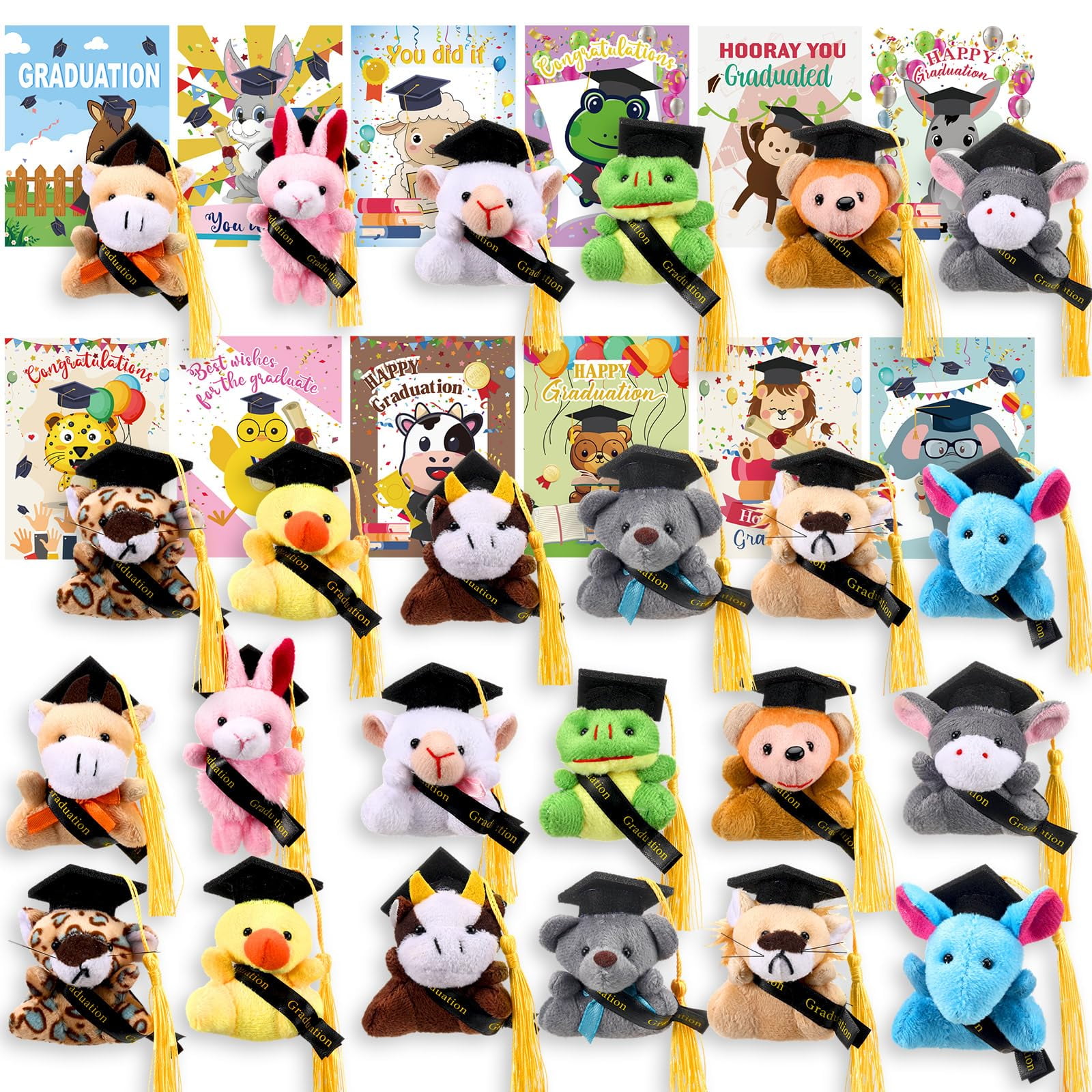yesaior 36 Sets Mini Graduation Stuffed Animal Plush Toy with Black Cap ...