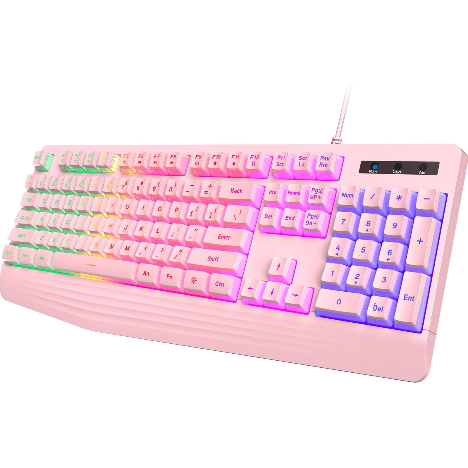yesbeaut Pink Gaming Keyboard, Rainbow LED Backlit, 104 Keys Silent ...