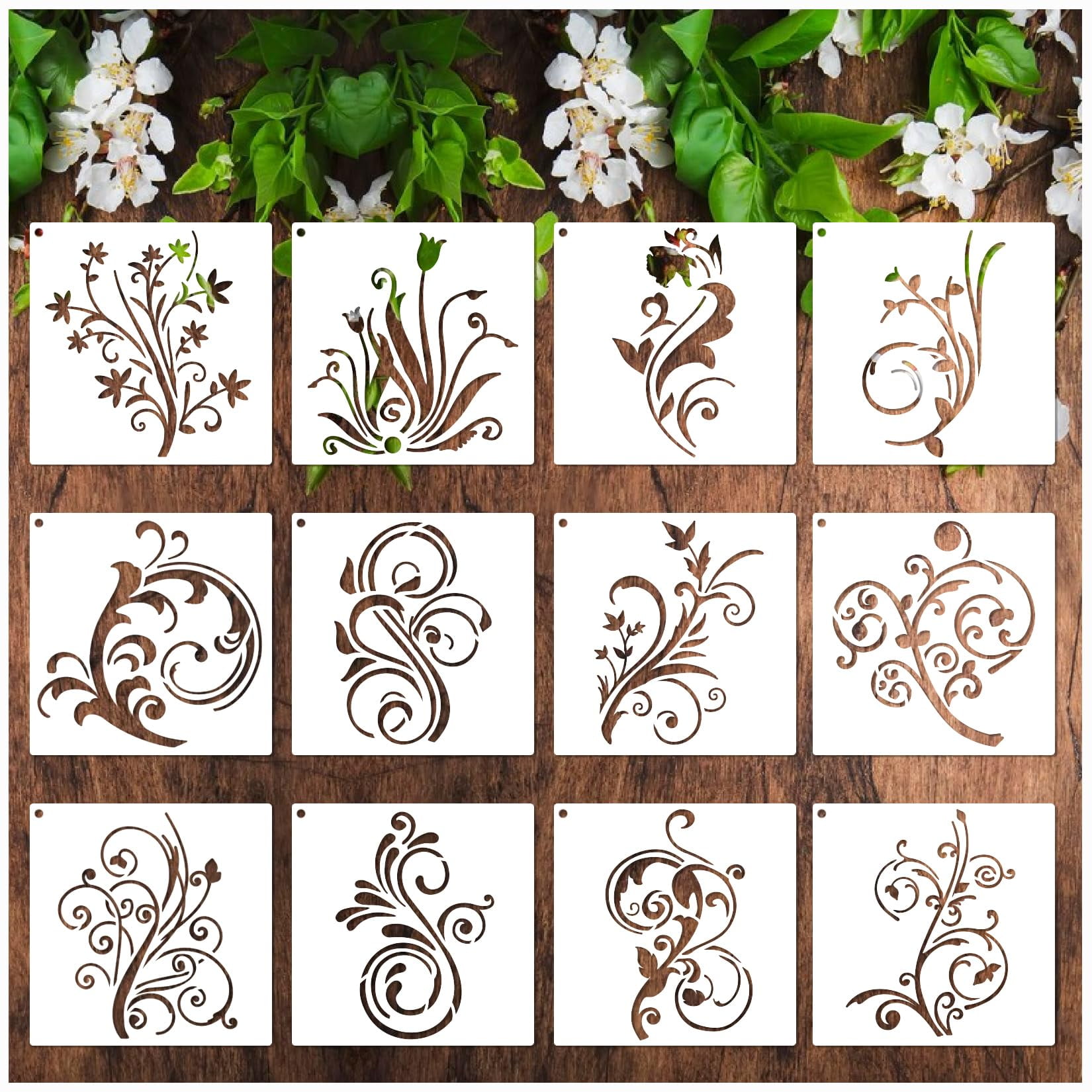 yhslmh Floral Stencils for Painting on Wood Furniture Wall Reusable ...