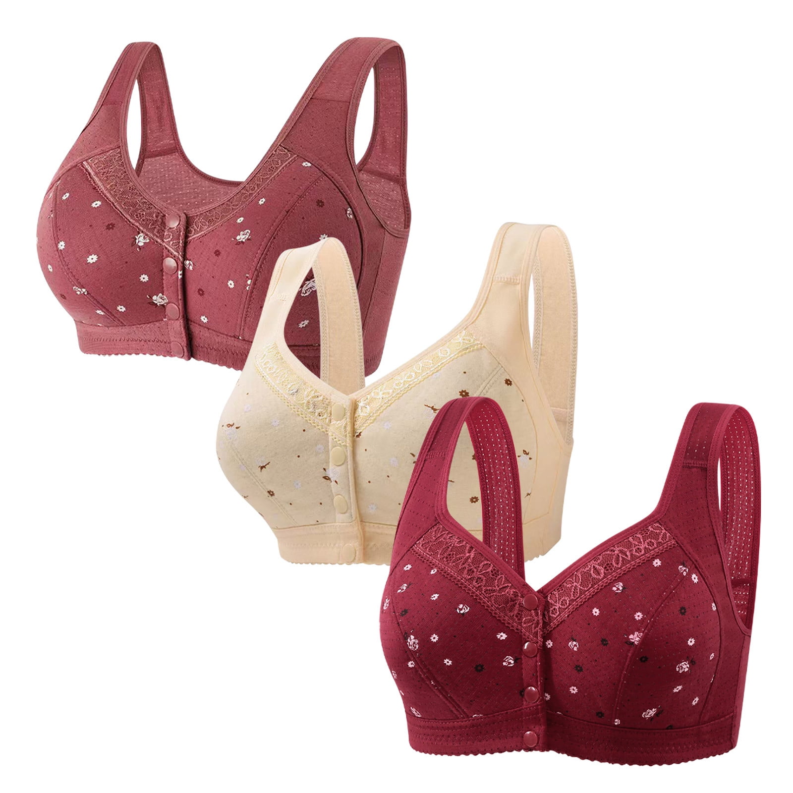 yievot 3 Pack Front Closure Bras for Womens Bras Front Snaps Seniors ...