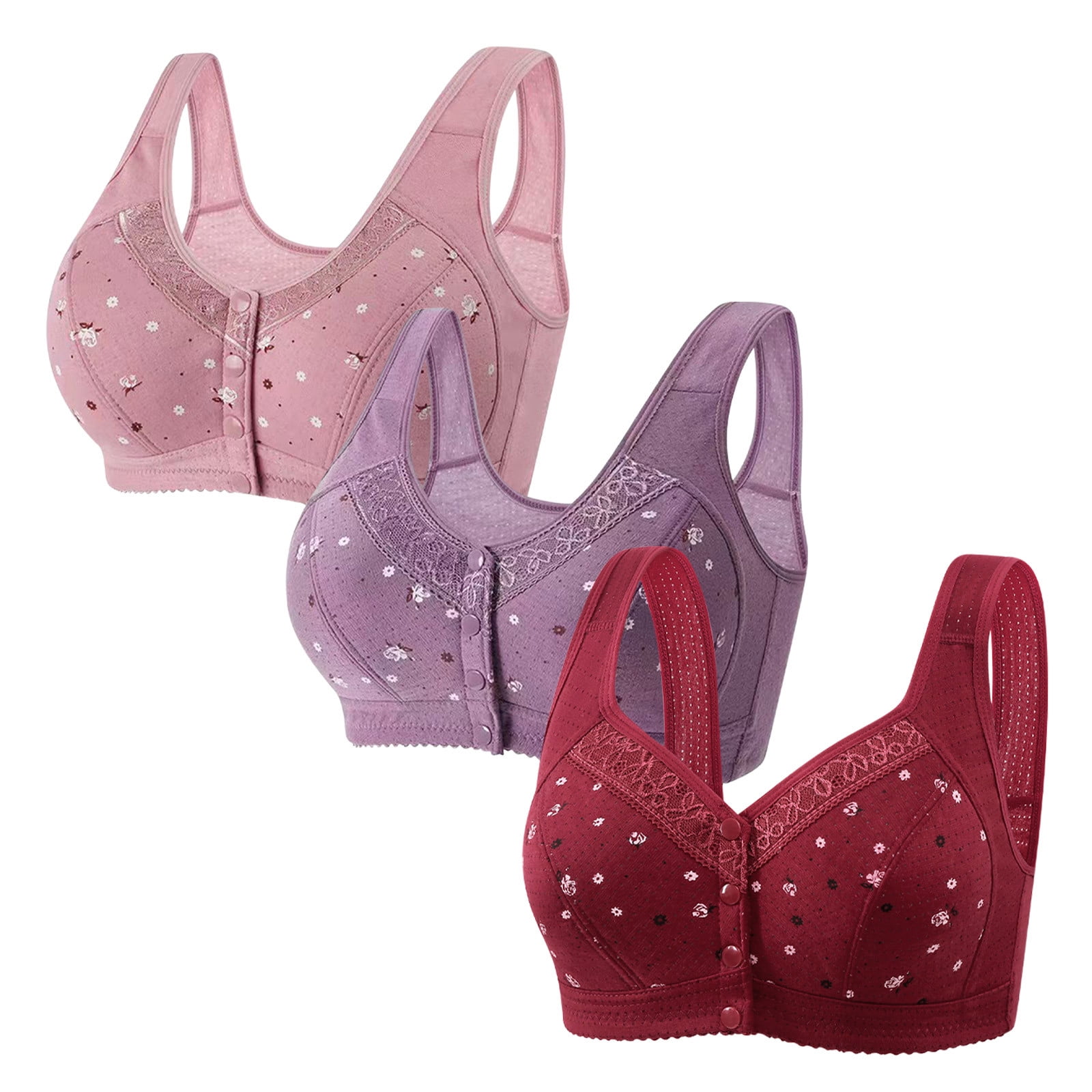 yievot 3 Pack Front Closure Bras for Womens Bras Front Snaps Seniors ...