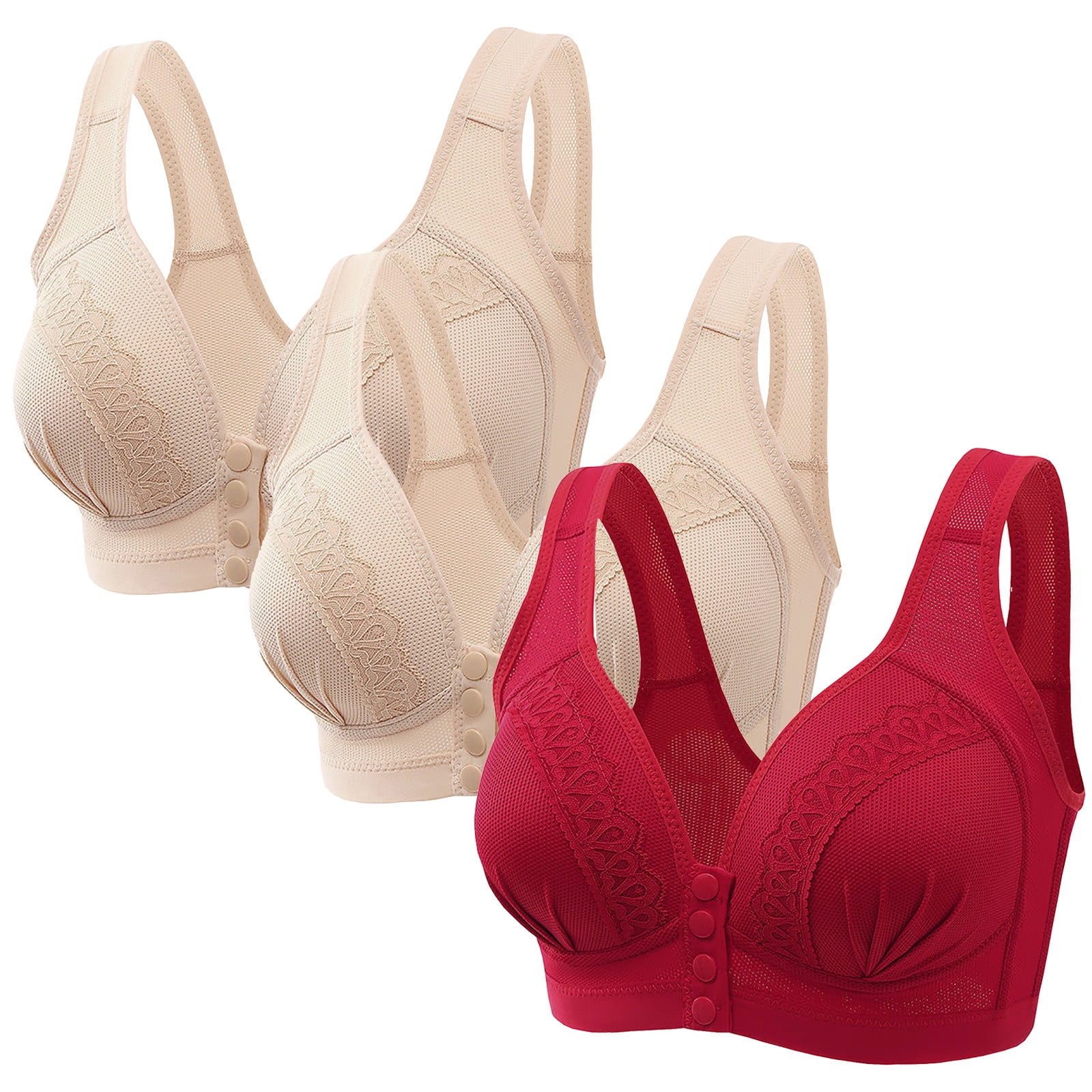 yievot 3 Pack Front Closure Bras for Womens Bras Front Snaps Seniors ...