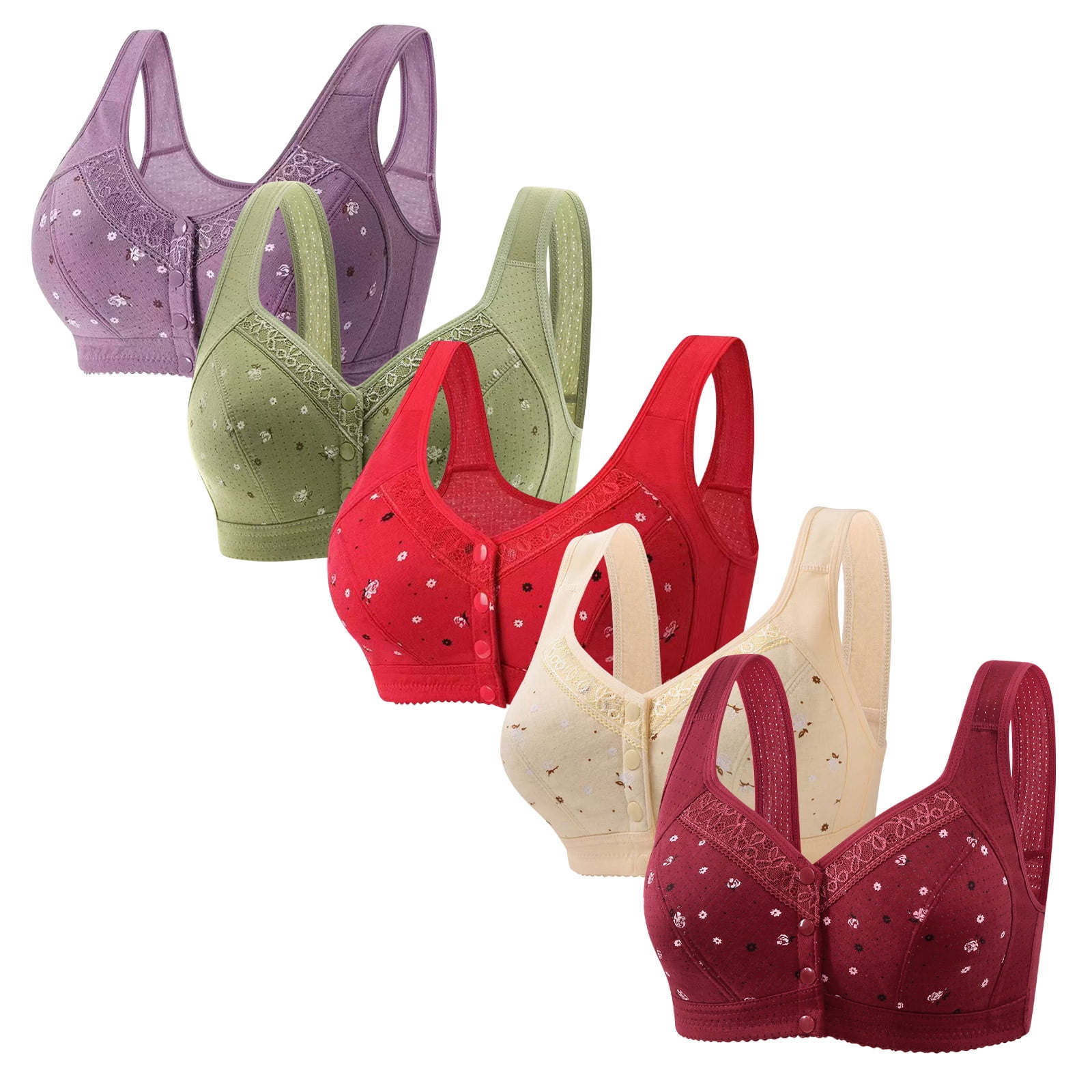 yievot 5 Pack Front Closure Bras for Womens Bras Front Snaps Seniors ...