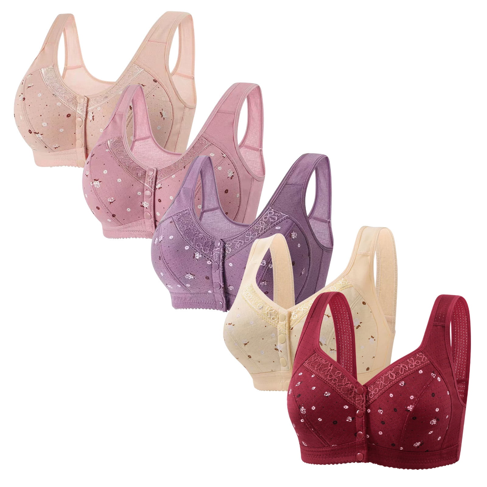 yievot 5 Pack Front Closure Bras for Womens Bras Front Snaps Seniors ...