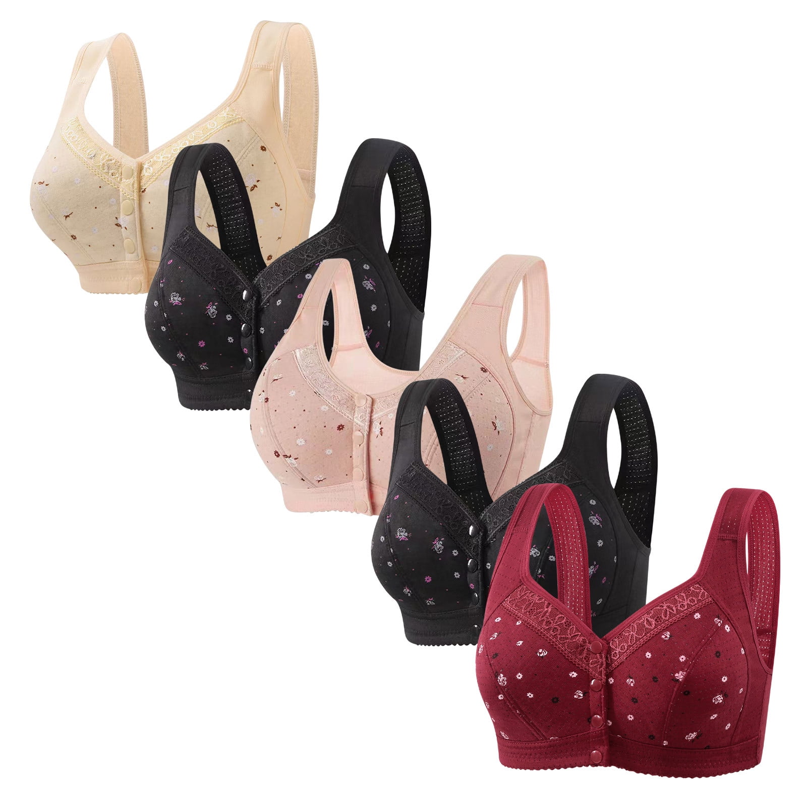 yievot 5 Pack Front Closure Bras for Womens Bras Front Snaps Seniors ...
