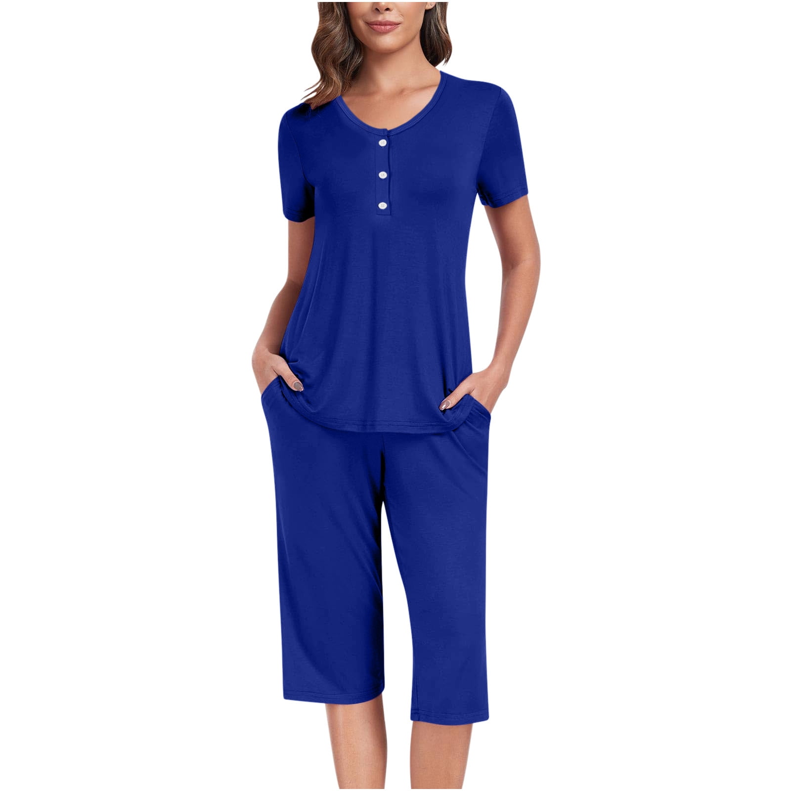 yievot Lounge Sets for Women Short Sleeve Crew Neck Tops and Capris ...