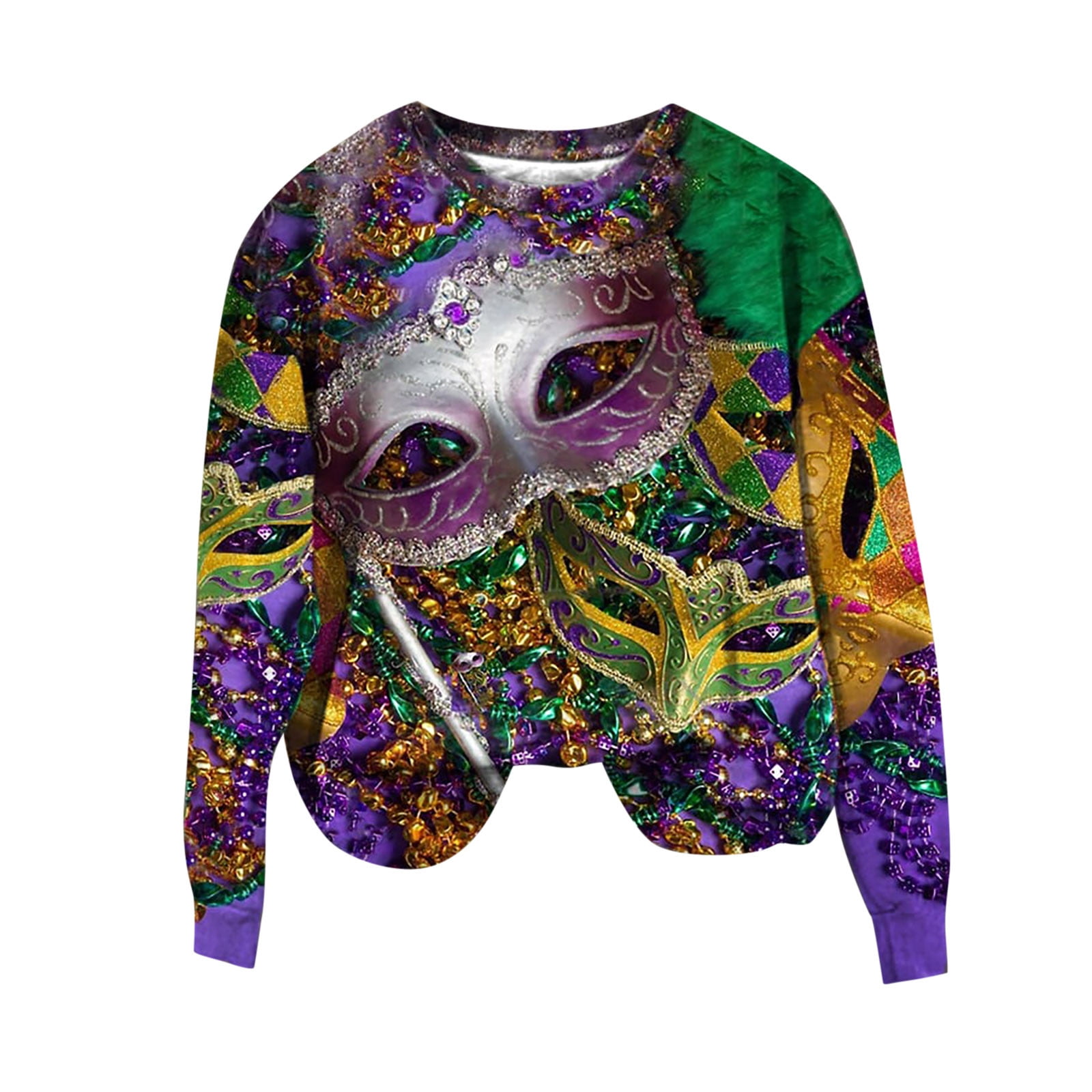 Yievot Mardi Gras Sweatshirt For Women Carnival Printed Round Neck Long