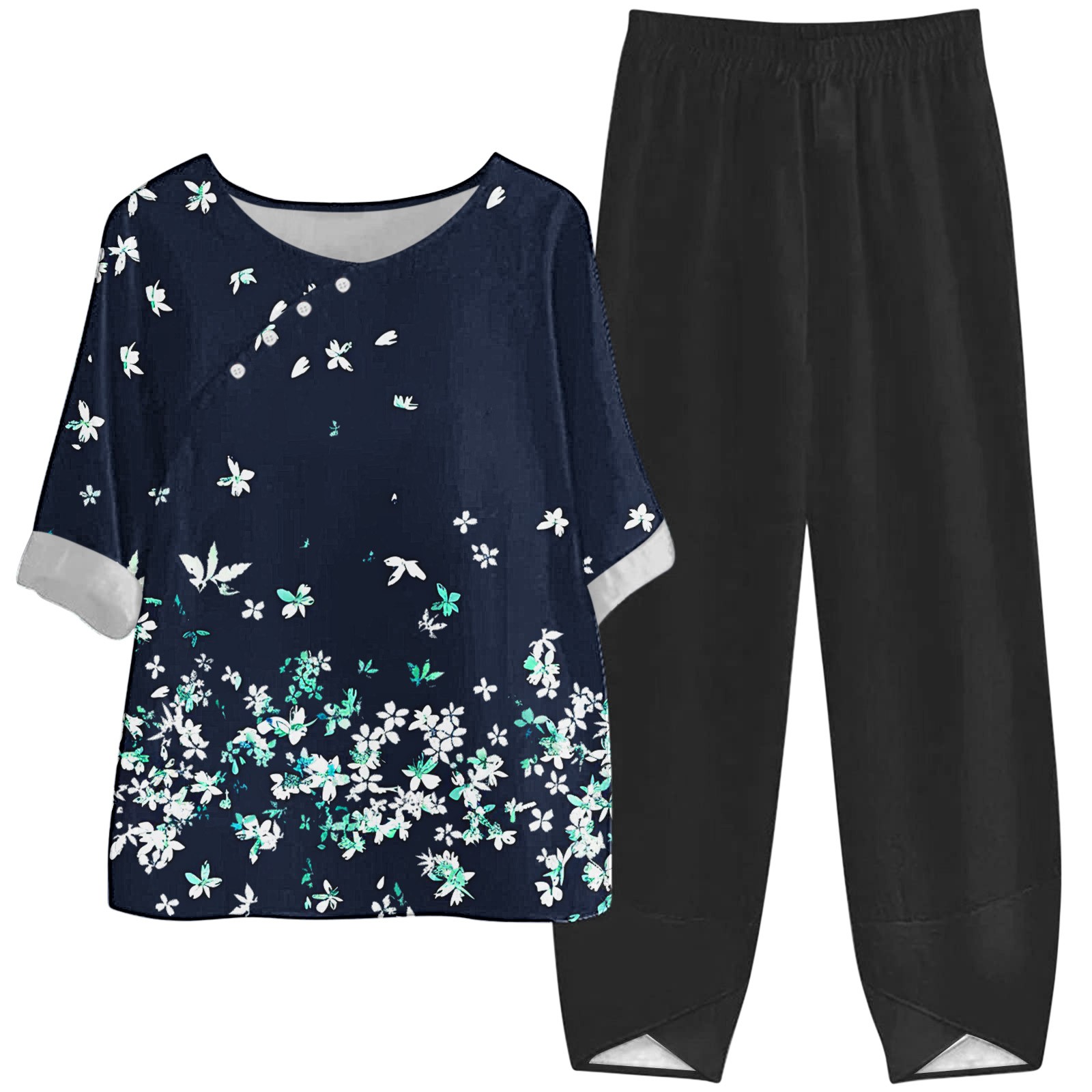 yievot Pajamas for Women Set Floral Short Sleeve Top and Wide Leg Pants ...