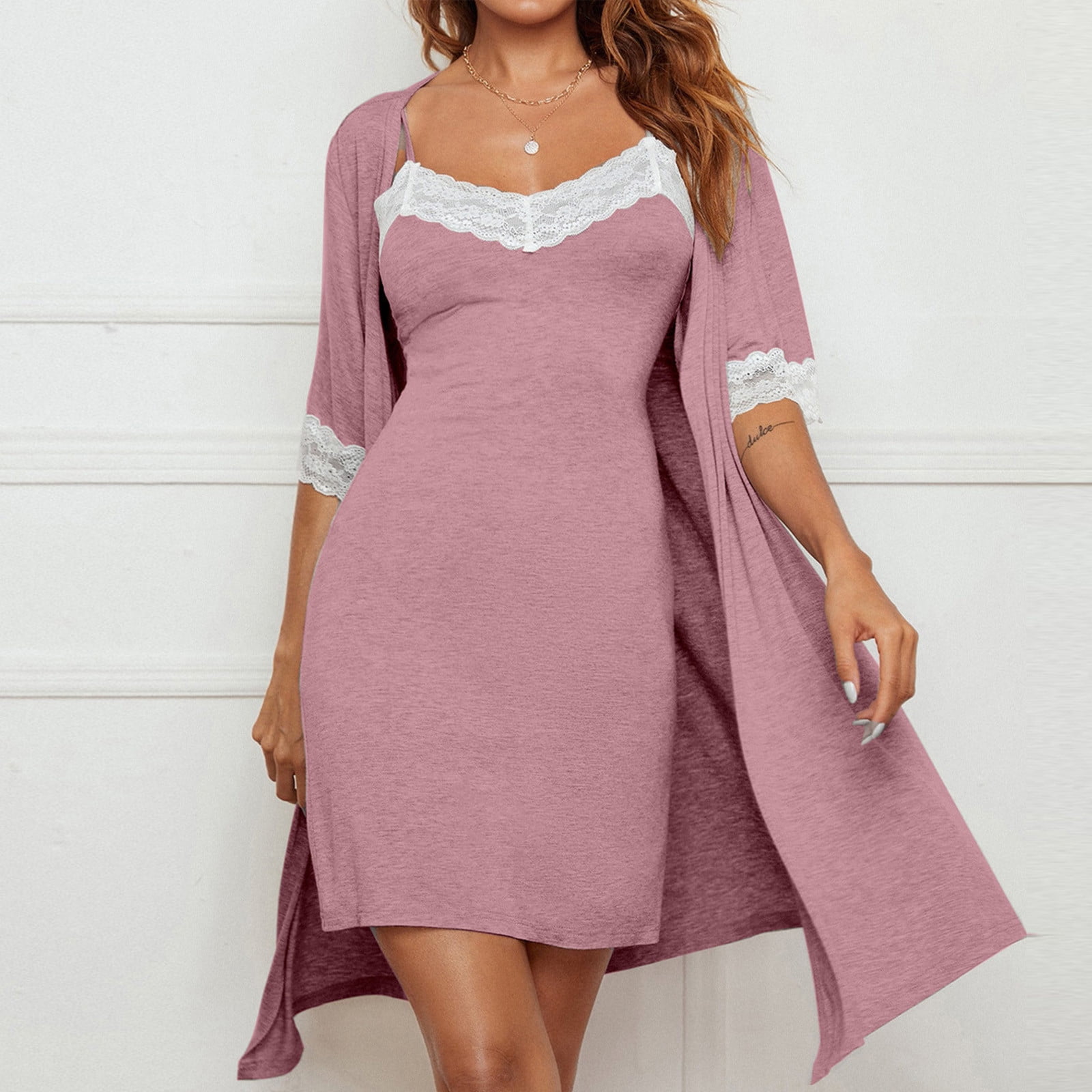 yievot Sleepwear Women's Nightgown with Robes Set 2 Piece Sexy Lace ...